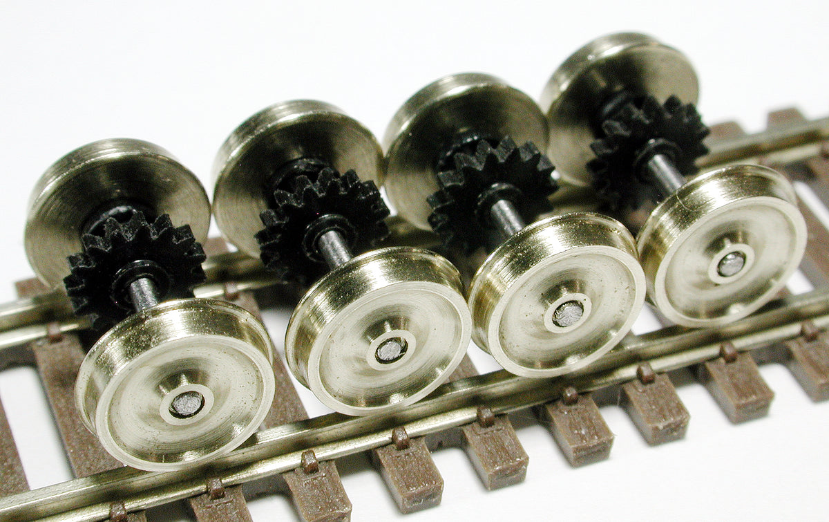 N Scale Wheelset, 40"/64, 1.0mm x 0.445" Flush Axle with 15T Spur Gear ...